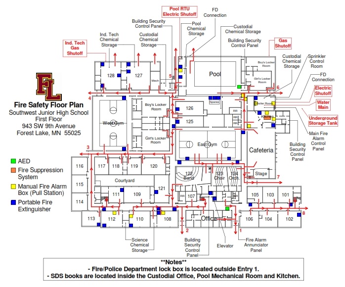 SW JUNIOR HIGH-FIRE SAFETY FLOOR PLAN LEVEL 1